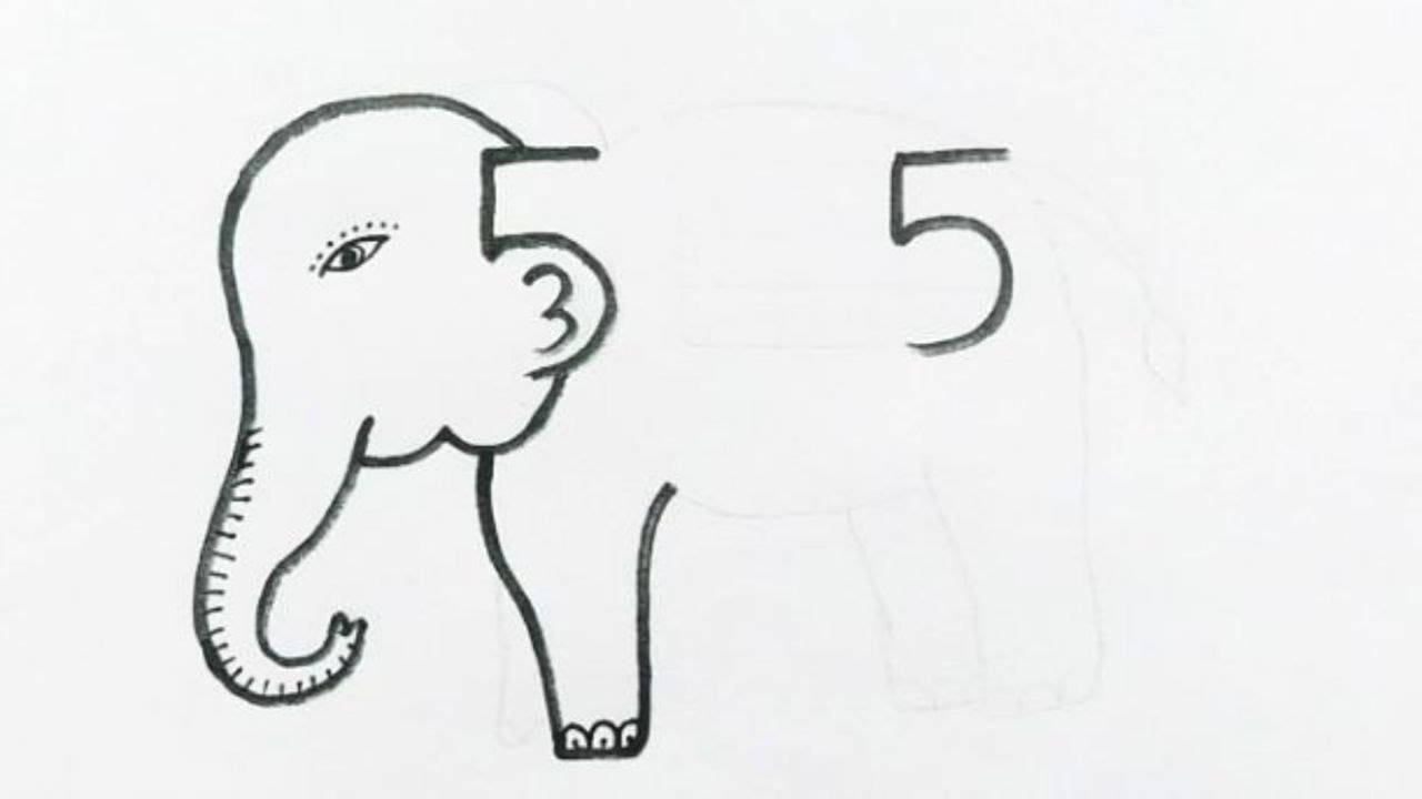 Elephant Drawing Easy from Number 55 | How to draw an Elephant step by ...