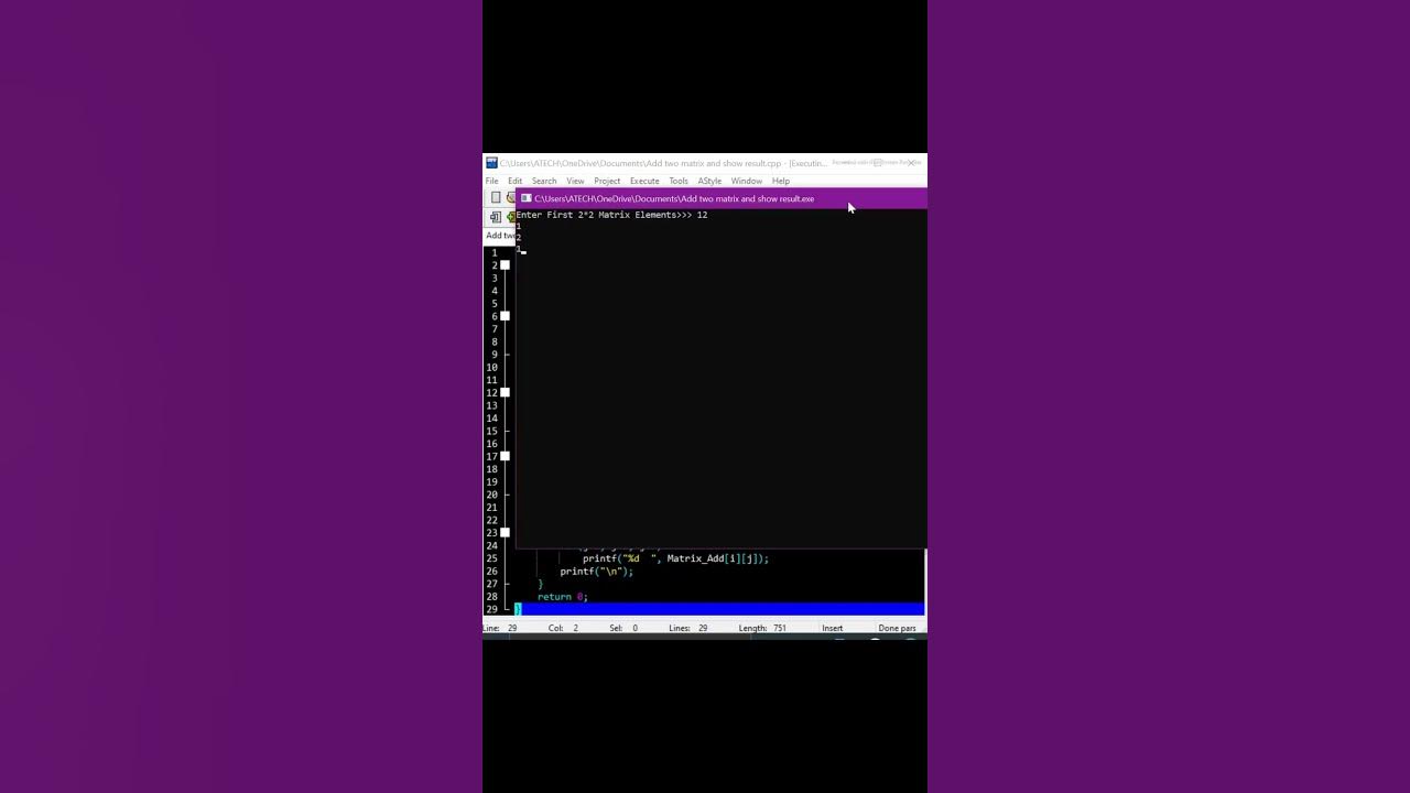 Add Two Matrix Codinglife Coding Clanguage Shortfeed Virl Virlshort Youtube 