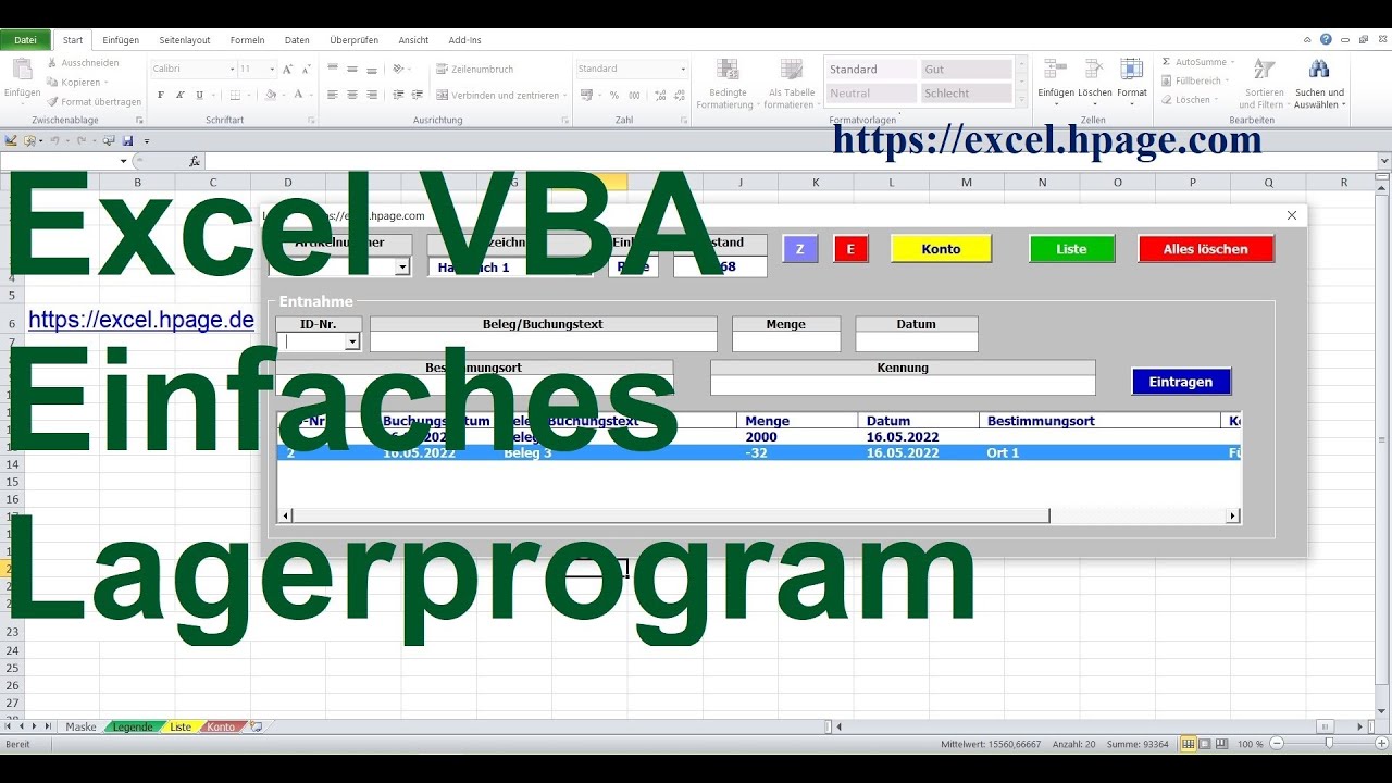 Einfaches Lagerprogramm für 60 Artikel in Excel VBA - YouTube