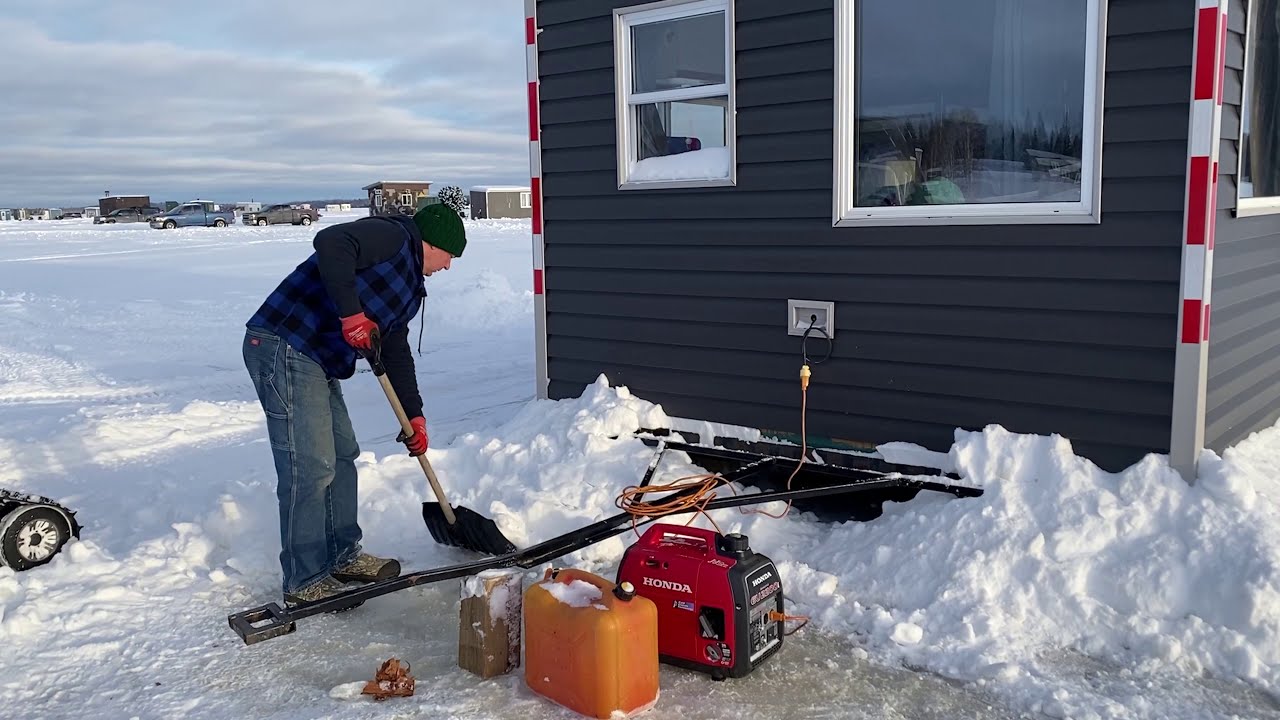 Northern Sunset - Towing, blocking and banking an ice shack for ice ...