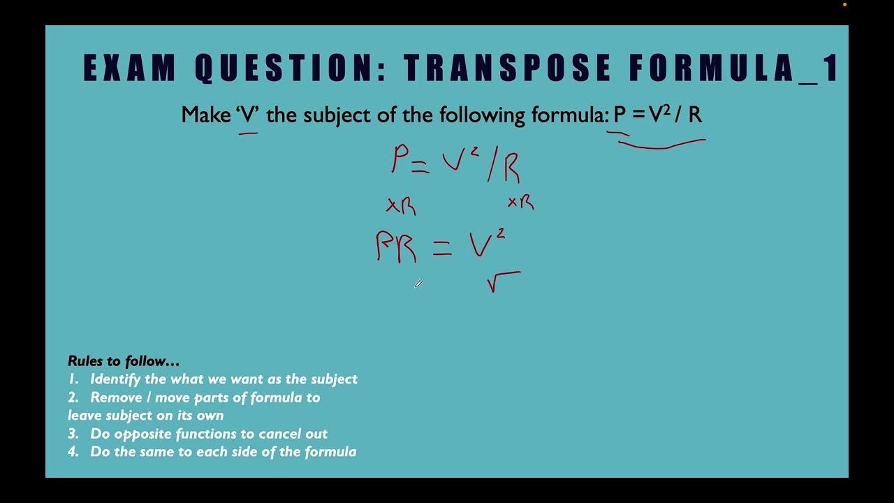 Transpose basic formula / change the subject - Exam question ...