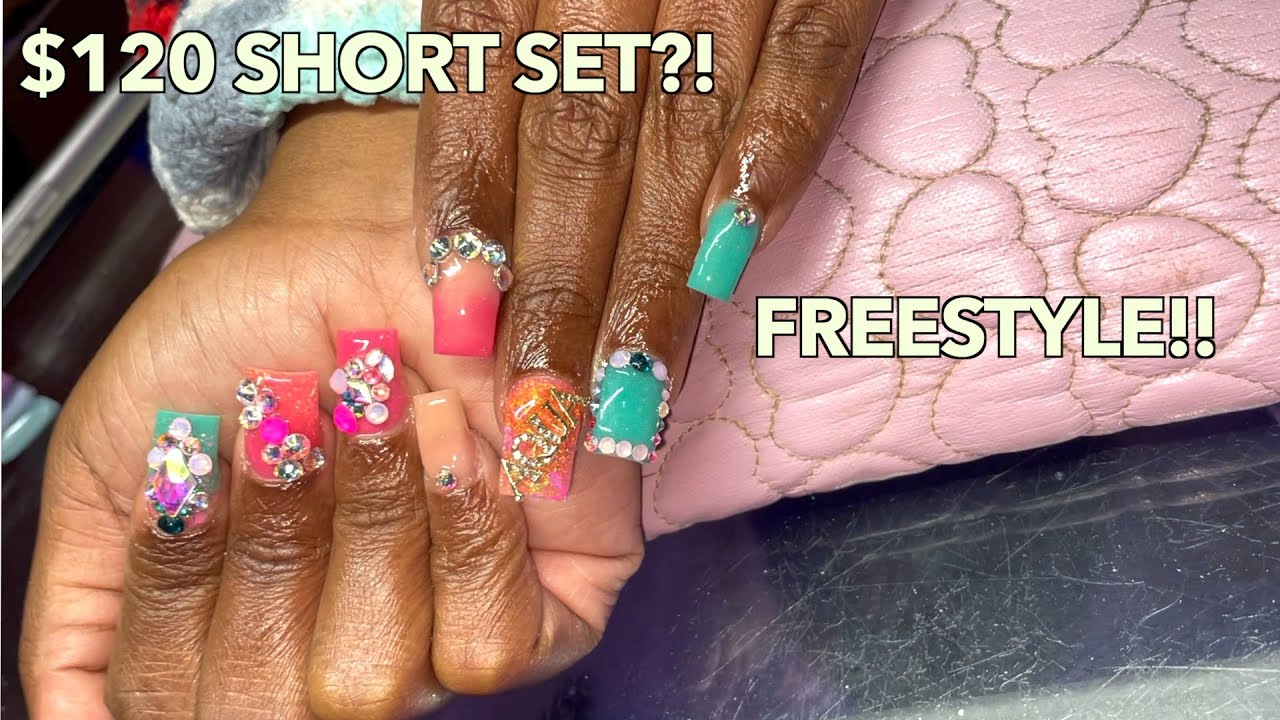 BIRTHDAY NAILS! | SHORT ACRYLIC NAILS | FREESTYLE! - YouTube