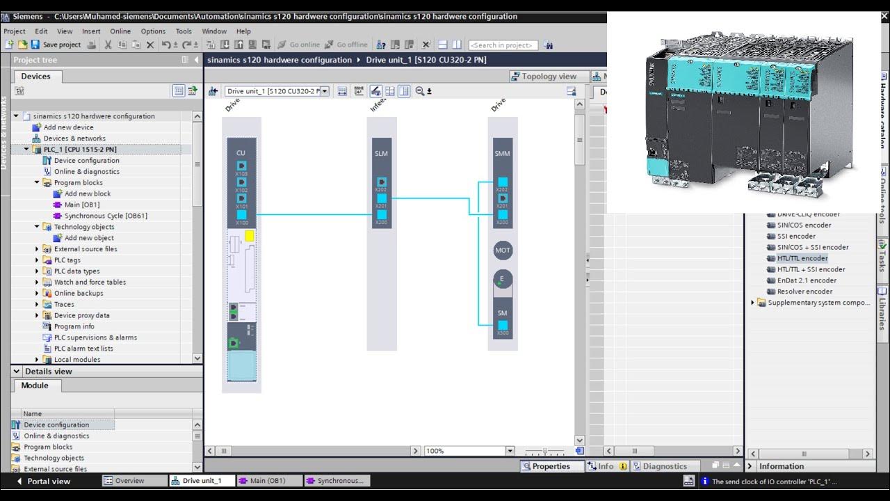 TIA Portal SINAMICS S120 hardware configuration - YouTube