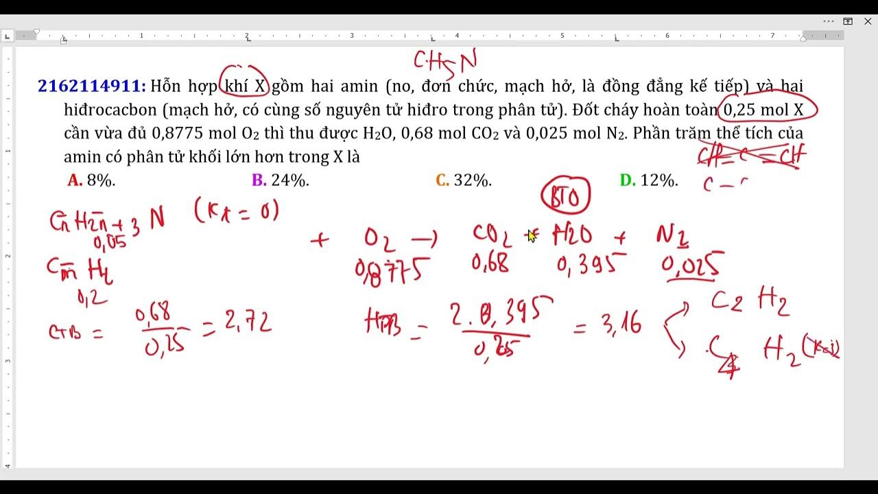 Hỗn hợp khí X gồm hai amin (no, đơn chức, mạch hở, là đồng đẳng kế tiếp) và hai hiđrocacbon ...