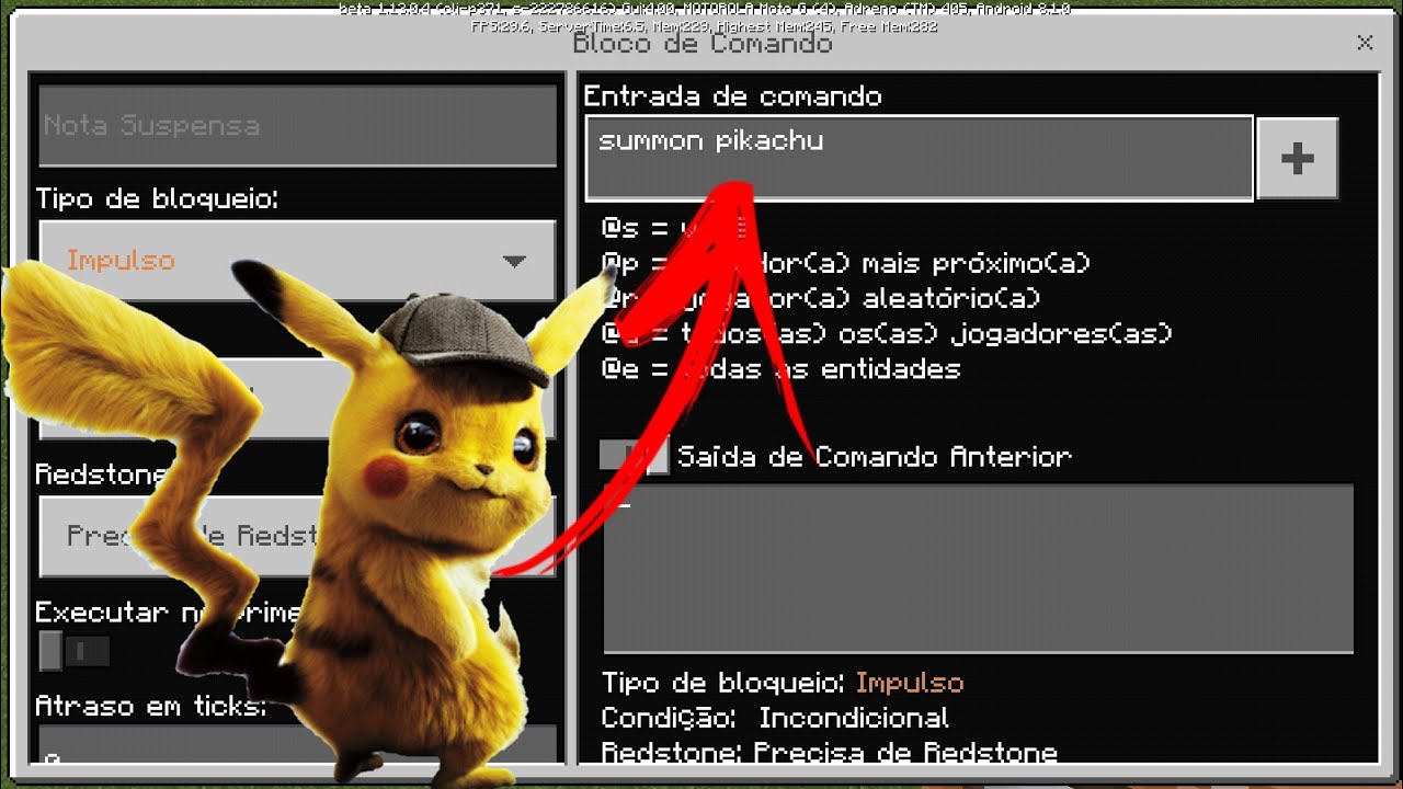 COMANDO DO POKÉMON PIKACHU USANDO COMMAND BLOCK NO MINECRAFT POCKET ...