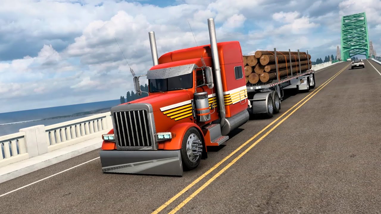 FREE Dom 379 pinga flatbed hauling heavy logs #321 ATS gameplay - YouTube