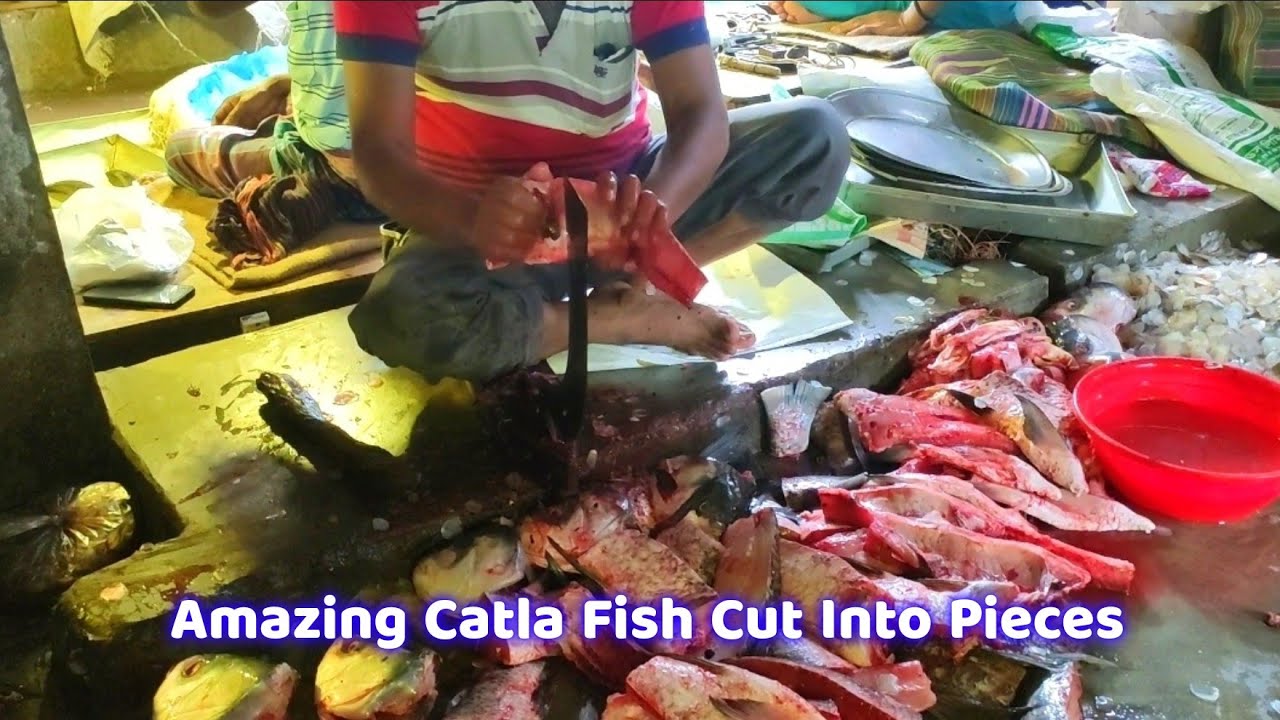 Amazing Catla Fish Cut Into Pieces | Fast Catla Fish Super Cutting ...
