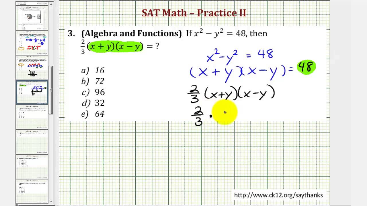 Sat Math Algebra And Functions Practice 2 3 Youtube