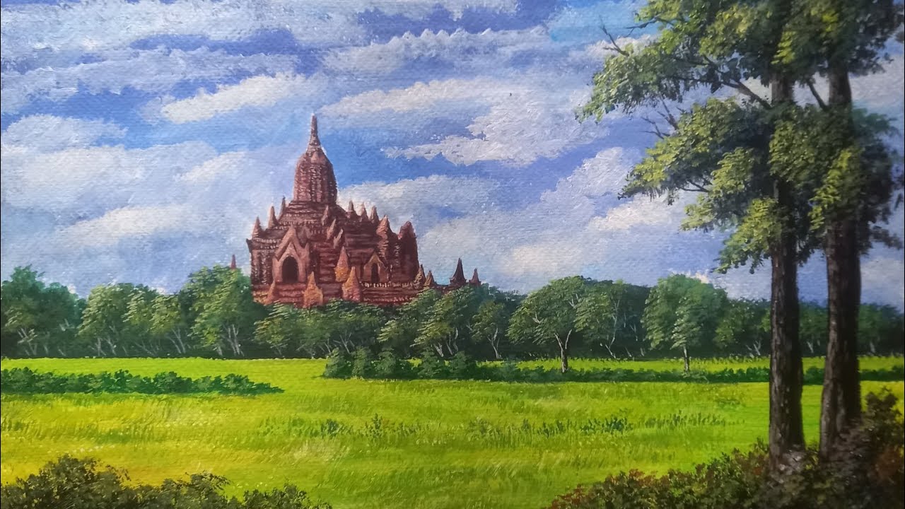 Bagan landscape full painting / Acrylic painting/ Saw Moe Min Art - YouTube