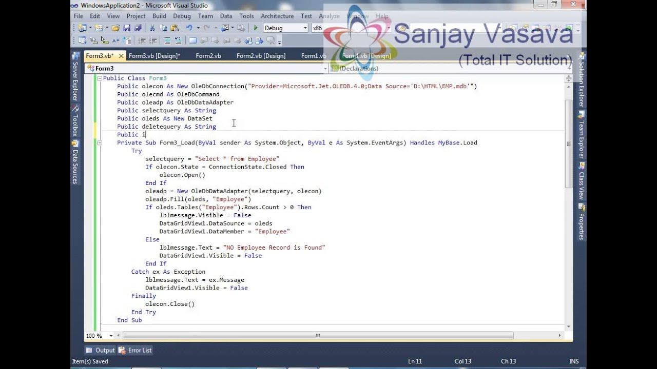 How to Delete Selected Employee Record using the DataGridView in Vb.Net - YouTube