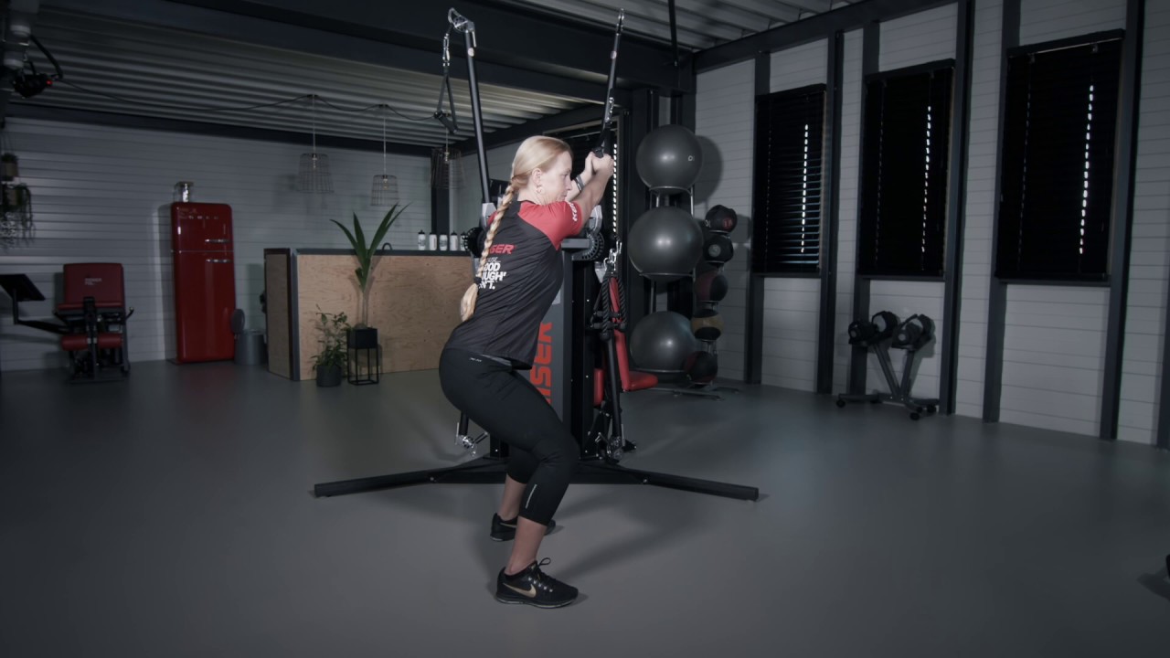 Exercise 135: pillar strength handle 2 hands squat stand pallof press pulls push | Keiser Europe ...