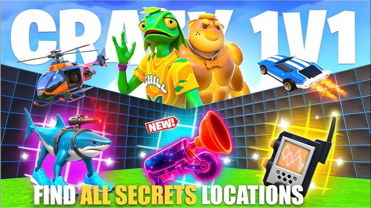 CRAZY 1V1 FFA ALL GUNS & RIDES MAP FORTNITE CREATIVE - ALL SECRETS ...