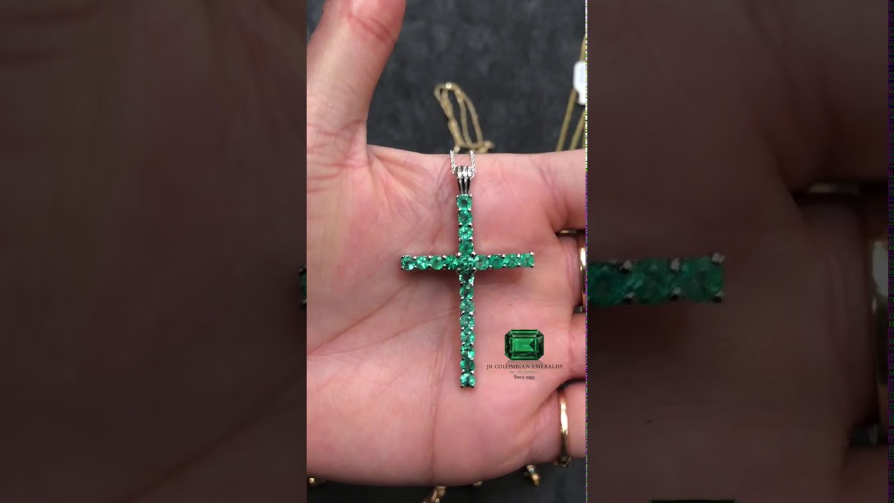 Large Colombian Emerald Gold Cross Pendants For Sale - YouTube