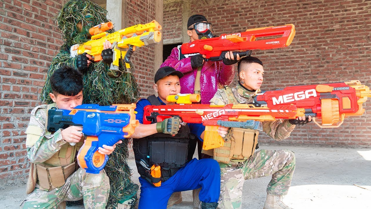 Battle Nerf War: Hammer of Mercenaries Fight With Blue Police Nerf Guns ...