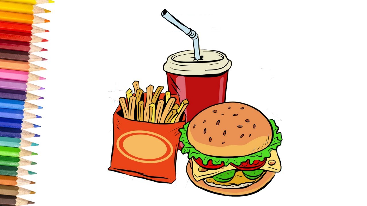 How to draw fast food easy | Drawing Burger, french fries - YouTube