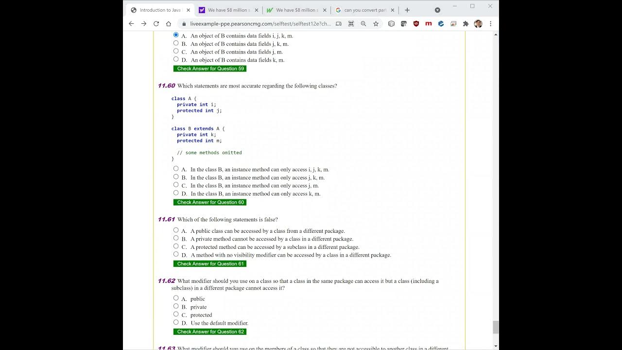Daniel Liang Java Chapter 11 Multiple Choice Questions Part 2 - YouTube