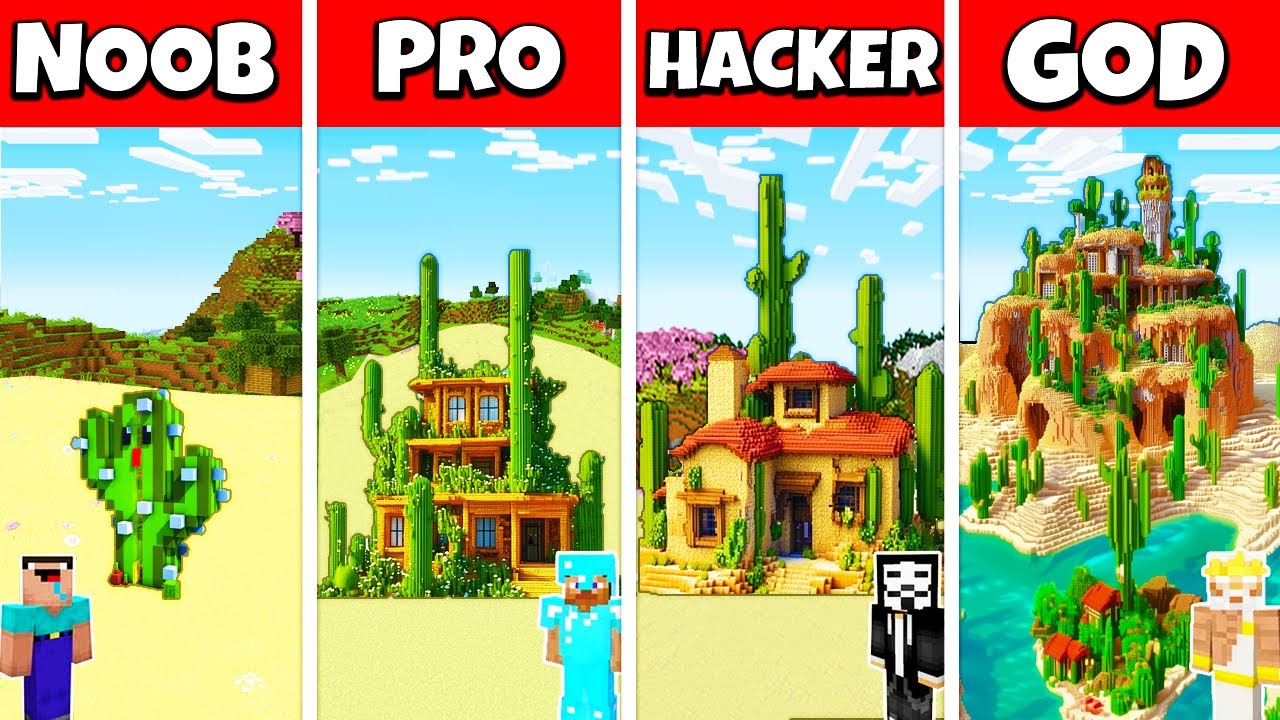 Minecraft Cactus House Build Challenge - Noob vs Pro vs Hacker vs God ...