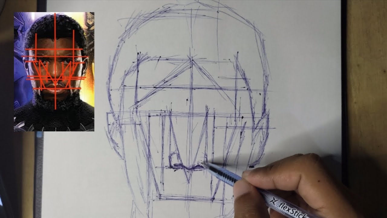 Drawing Chadwick Aaron Boseman line Method technique using Ballpen ...