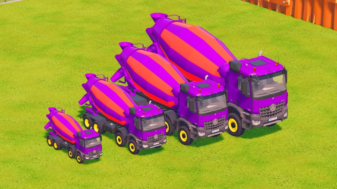 FS22: SMALL TO GIGANTIC CEMENT MIXER TRUCK VS HIGH SLIDE OBSTACLES ...