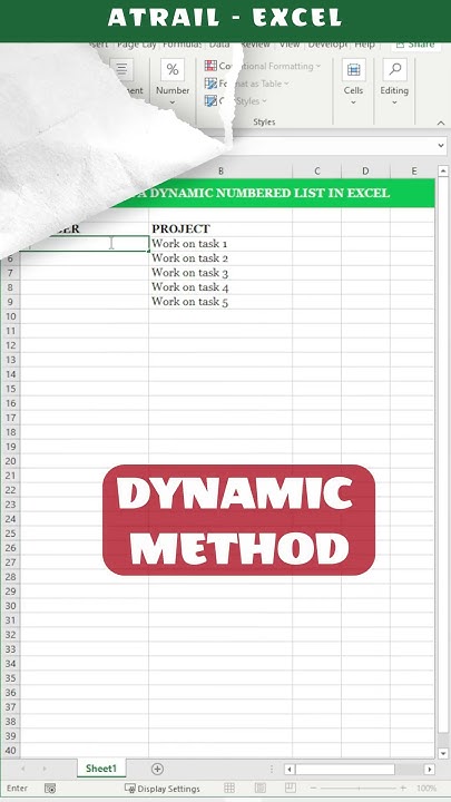 How To Create A Dynamic Numbered Lists In Excel Youtube