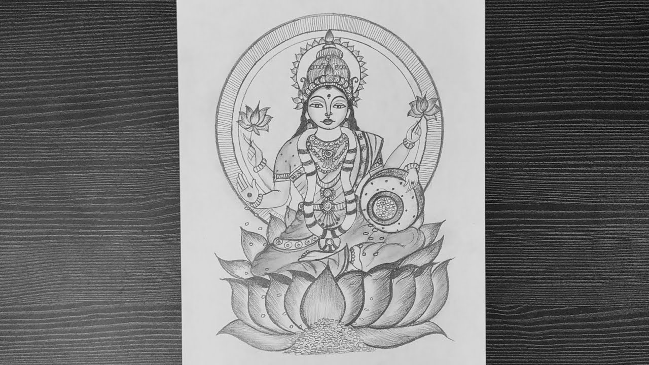 How To Draw Lakshmi Devi Step By Step // Beautiful Laxmi Devi Drawing ...