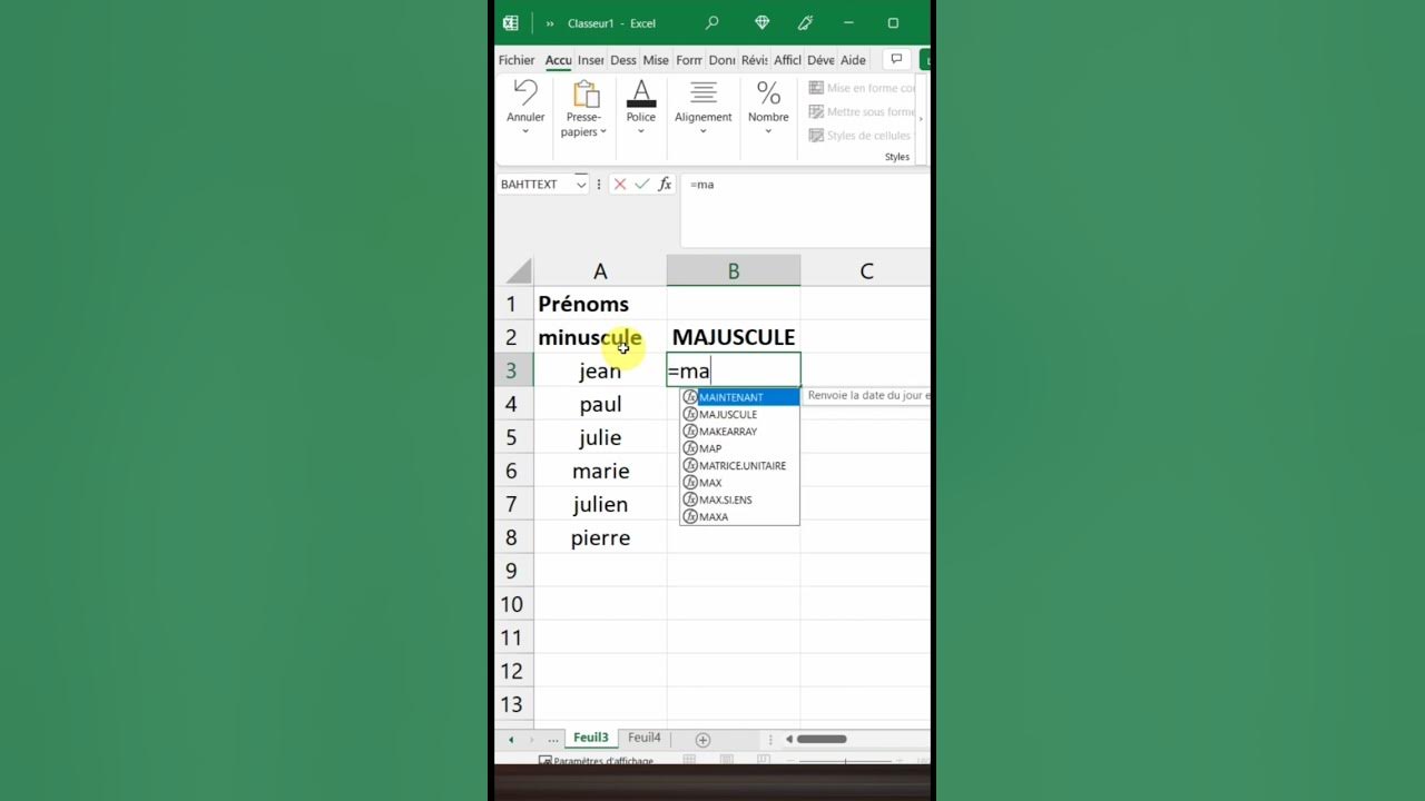 Fonction Majuscule Excel Exceltutorial Shorts Youtube