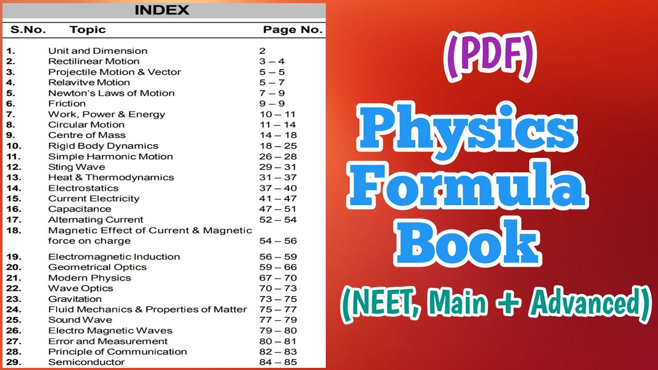 Physics Formula Book JEE NEET | Kshitiz - YouTube