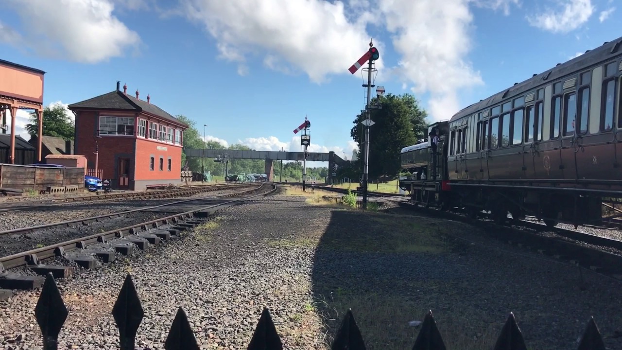 7812 and 7714 leave Kidderminster on the Severn Valley Railway - YouTube