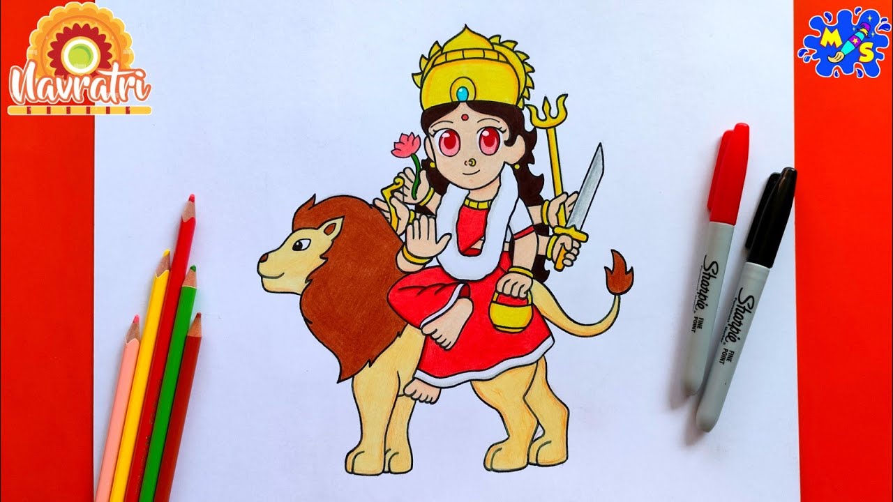 Durga Maa Drawing || How to Draw Durga Maa || Step by Step Drawing ...