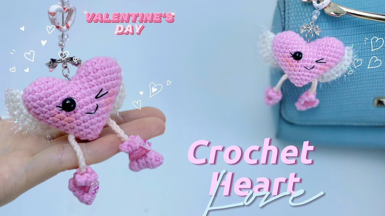 How to crochet Heart bag charm tutorial | cute heart keychains # ...