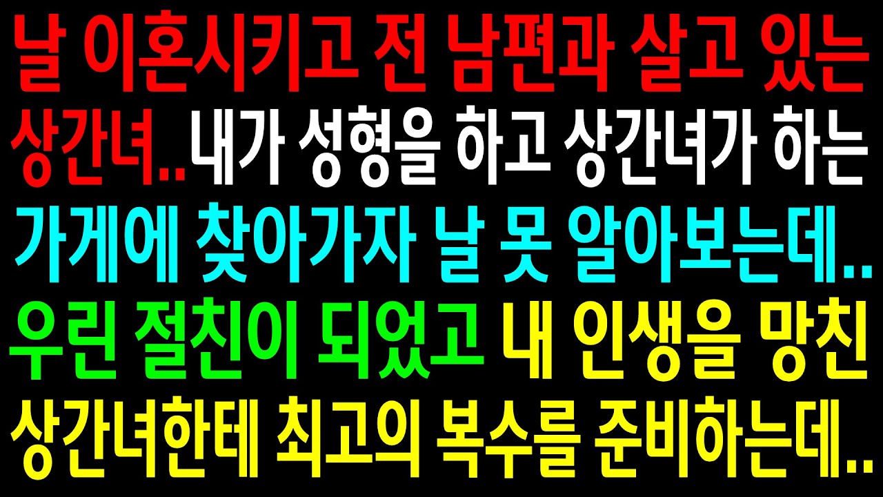 실화사연날 이혼시키고 전 남편과 살고 있는 상간녀내가 성형을 하고 상간녀를 찾아가 내 인생을 망친 상간녀한테 최고의 한방을 준비하는데 신청사연 사이다썰 사연라디오