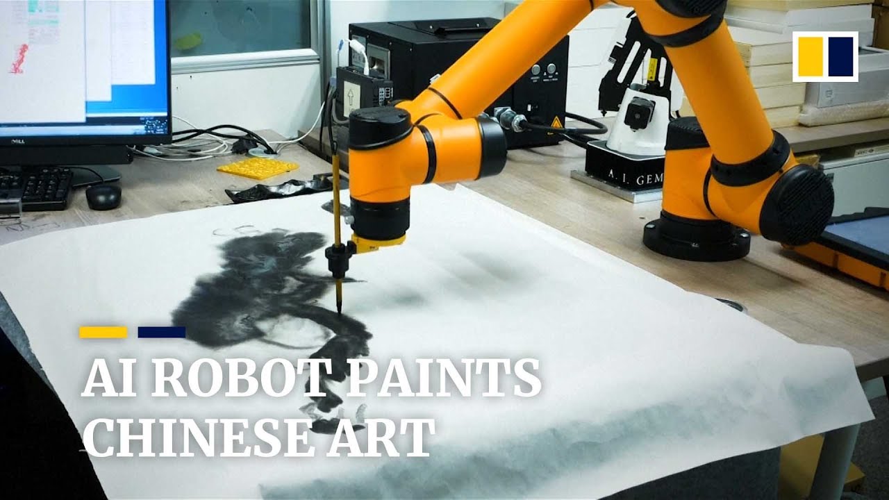 AI robot creates Chinese traditional ink paintings - YouTube