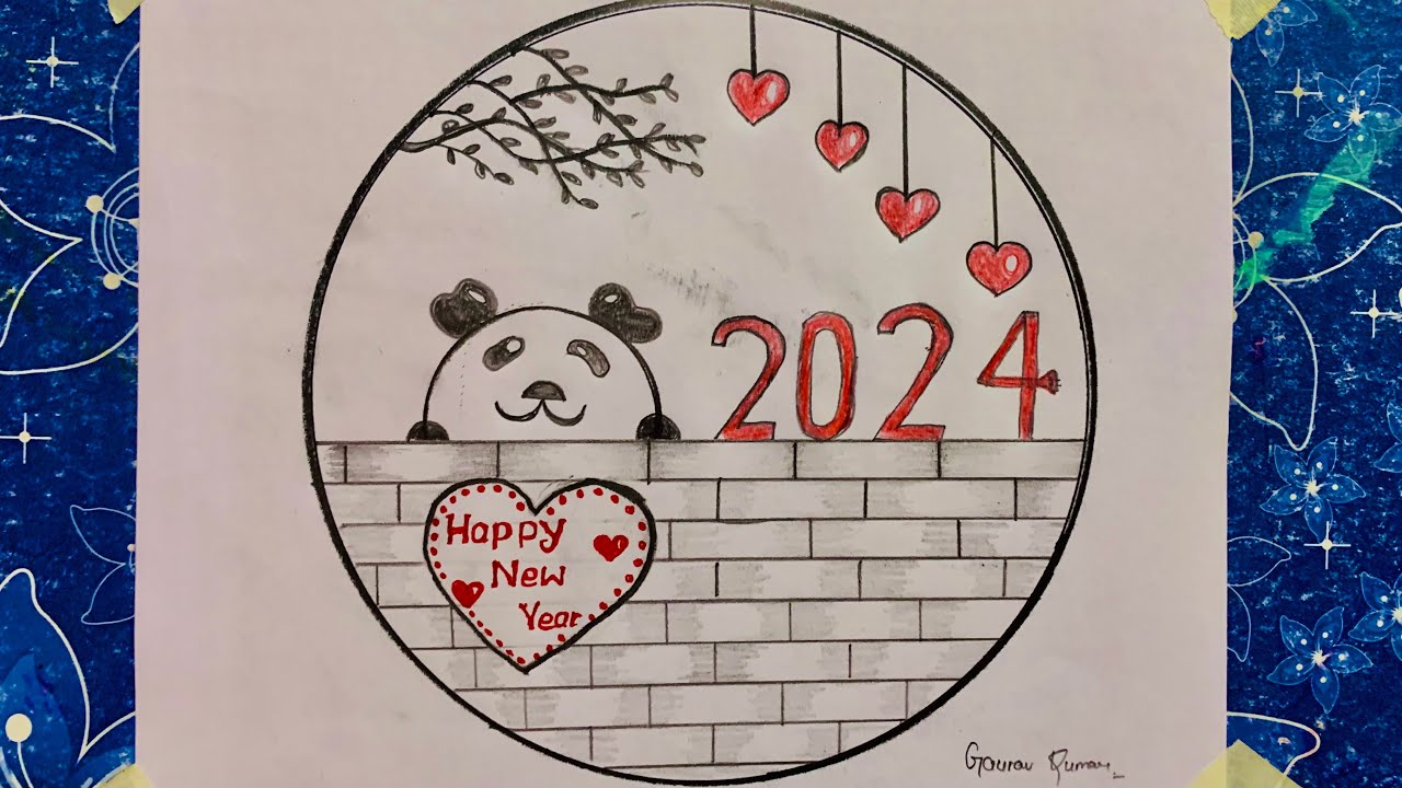 New year Drawing 2024 | new year drawing | Happy New year drawing easy ...