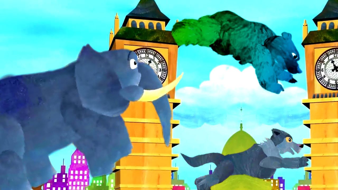 Animals falling down | Hickory dickory dock song | the elephant,bear ...