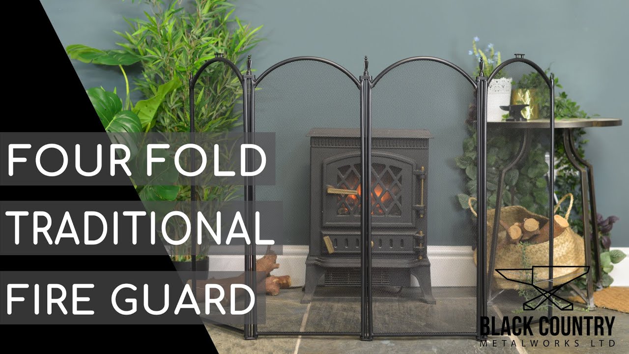 Extra Large Black Four Fold Traditional Fire Guard - YouTube