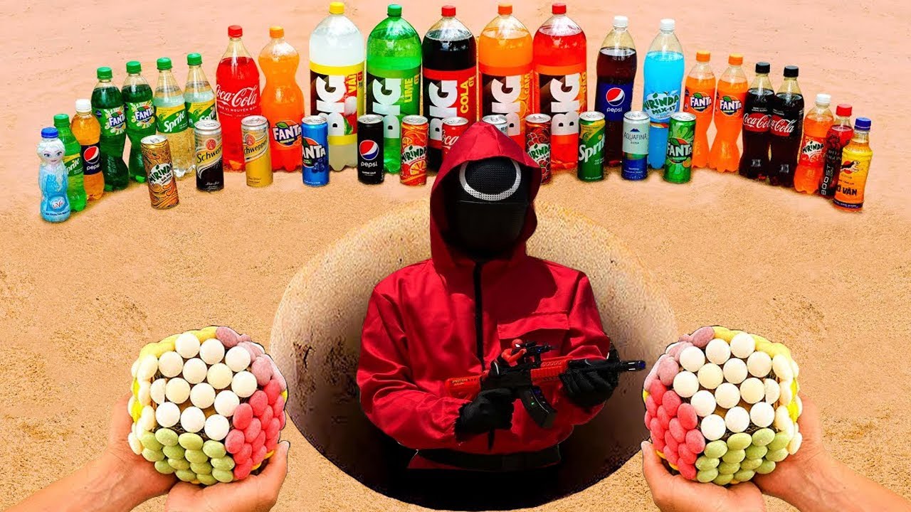 Squid Game Experiment : Giant Coca Cola, Mirinda, Fanta, Pepsi, Soda ...