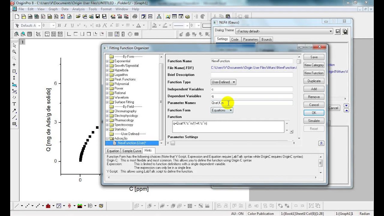 Langmuir-Freundlich model Fitting in OriginLab (1 isotherm) - YouTube