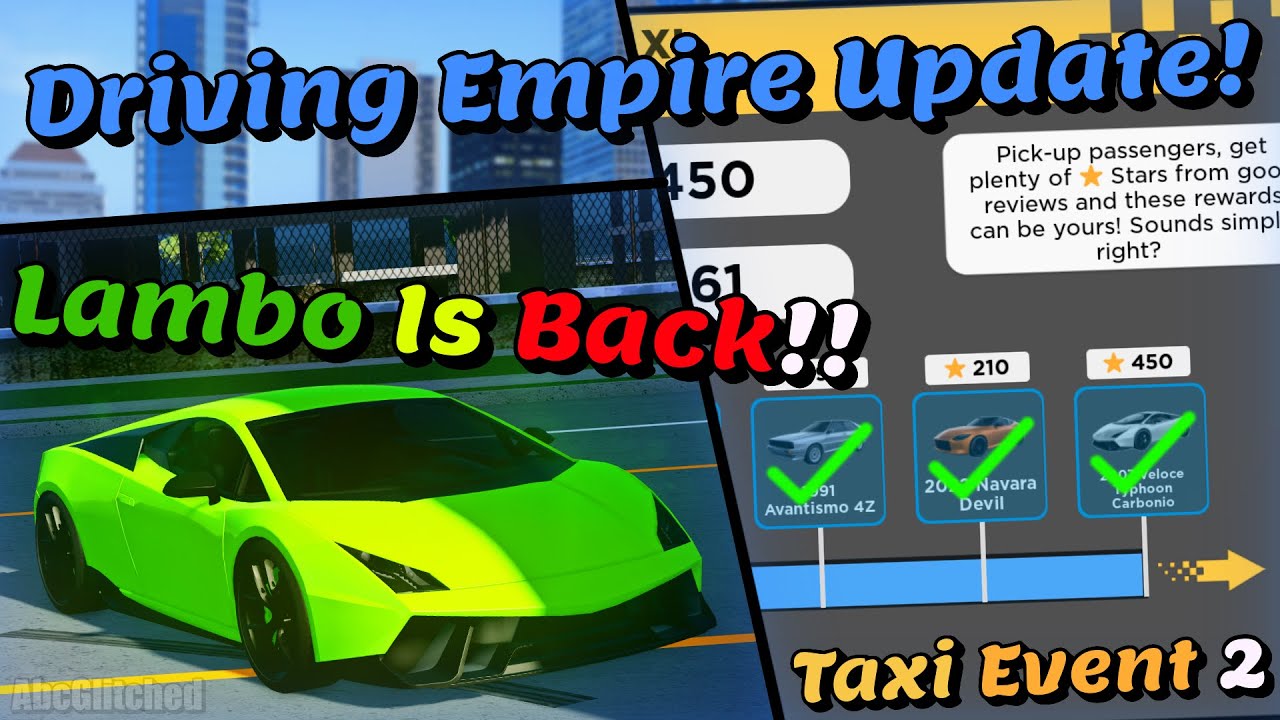Driving Empire Update! | Lambo Is Back!! | Taxi Event 2 - Roblox - YouTube