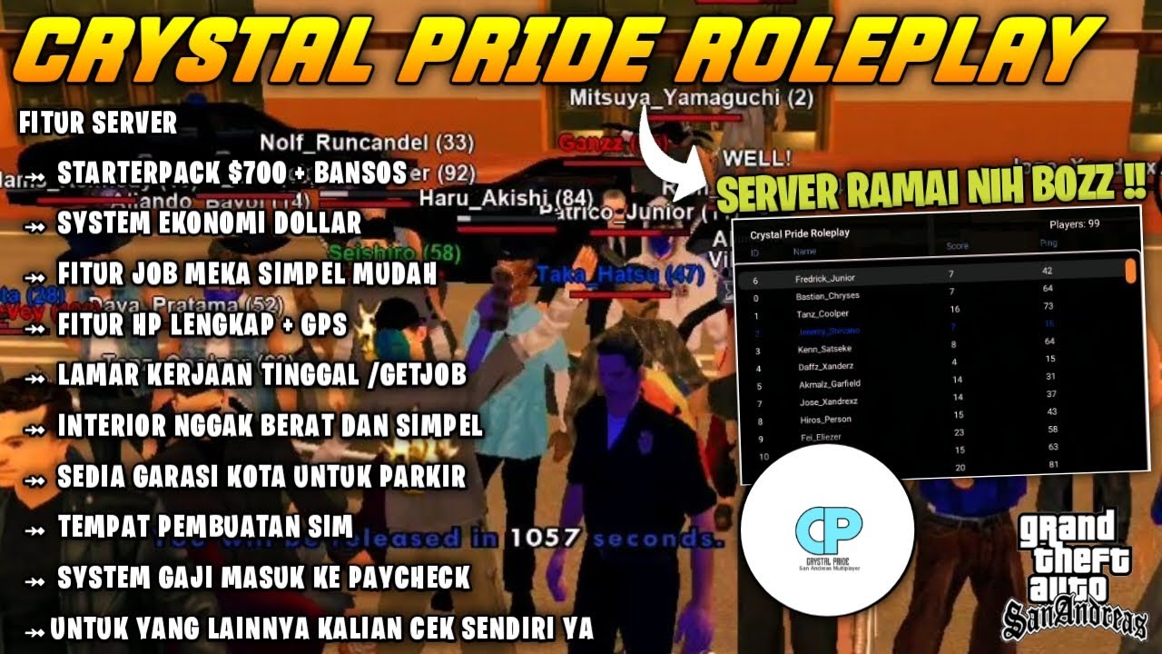 SERVER SAMP ANDROID RAMAI PLAYER CRYSTAL PRIDE ROLEPLAY || GTA SAMP INDONESIA - YouTube