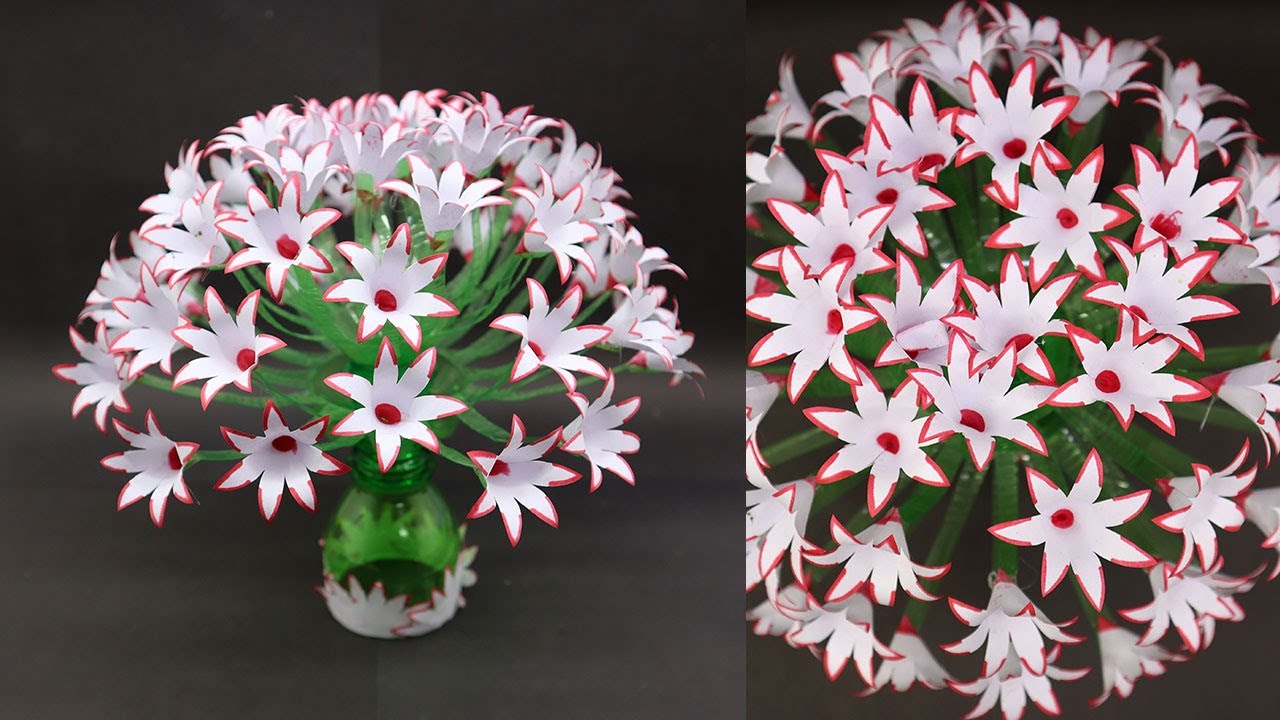 Plastic Bottle Flower Vase Craft | Paper Flowers Guldasta | DIY Home ...