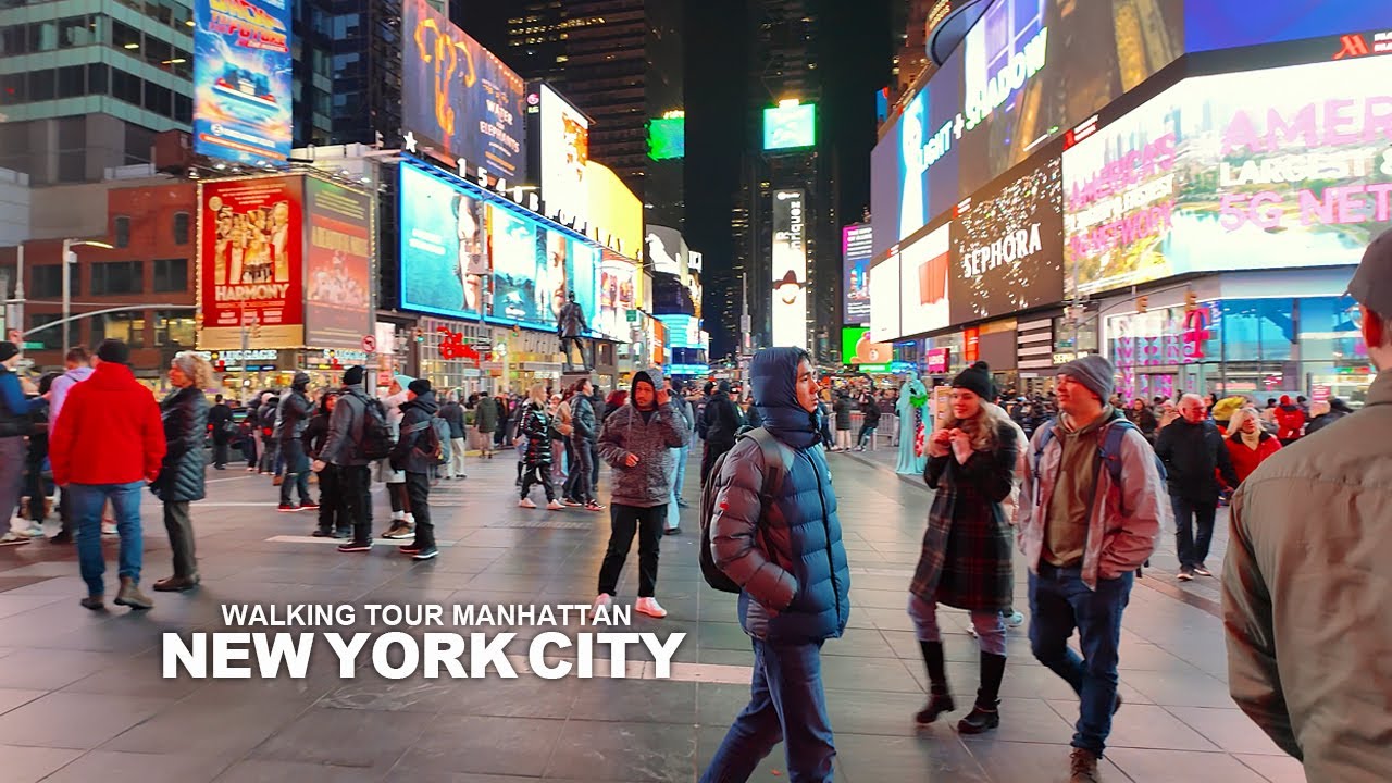 NEW YORK CITY - Manhattan Winter Season, Evening Walk Times Square and ...