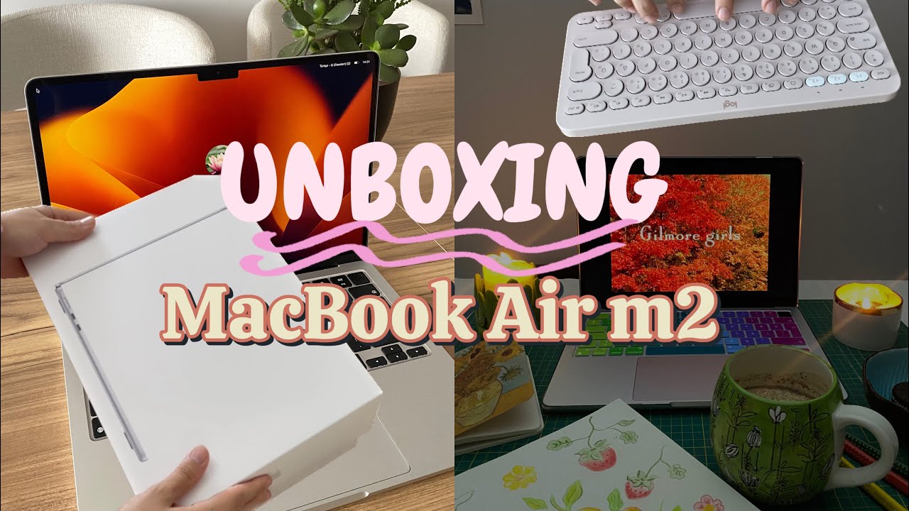 MacBook Air M2 aesthetic unboxing + accessories & setup - YouTube