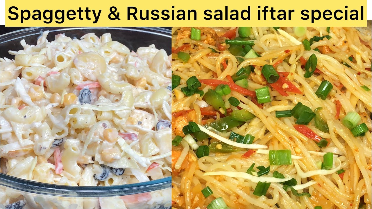 mazedar Chicken Spaghetti and Russian Salad Recipe|cook eat repeat with ...