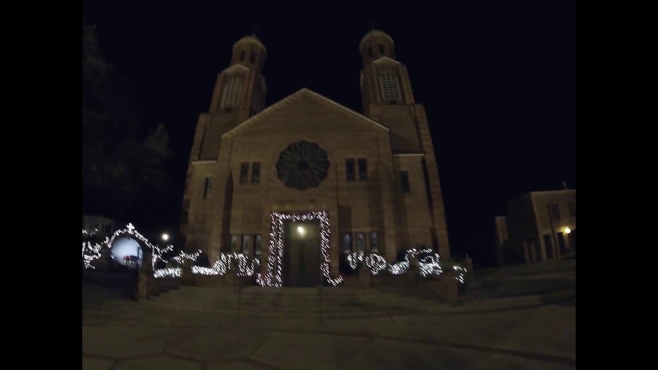 Breaux Bridge church and christmas lights at night with Stasia and ...