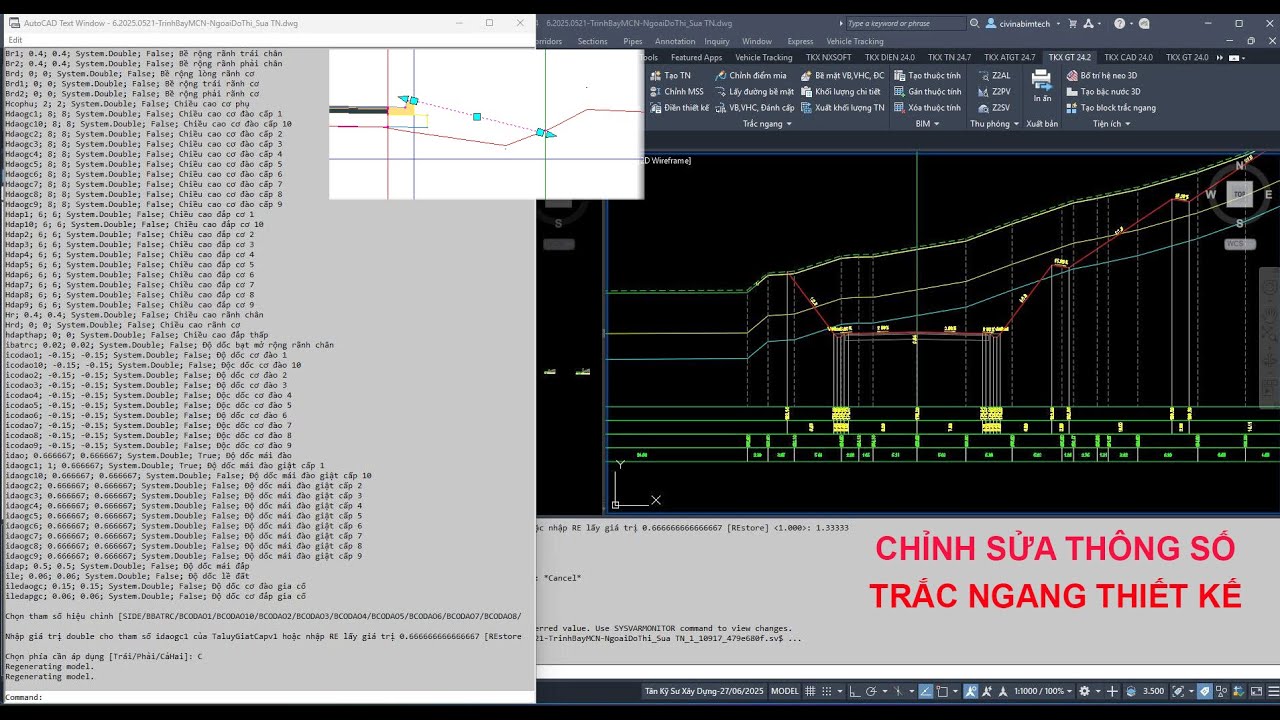 TKX GT - Chỉnh sửa thông số trắc ngang thiết kế (Editing Corridor ...