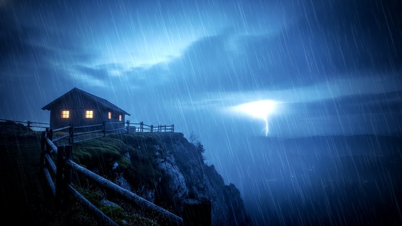 Rain Sound for Sleep – Cozy Cabin on a Rainy Cliff at Night | 1 Hour ...
