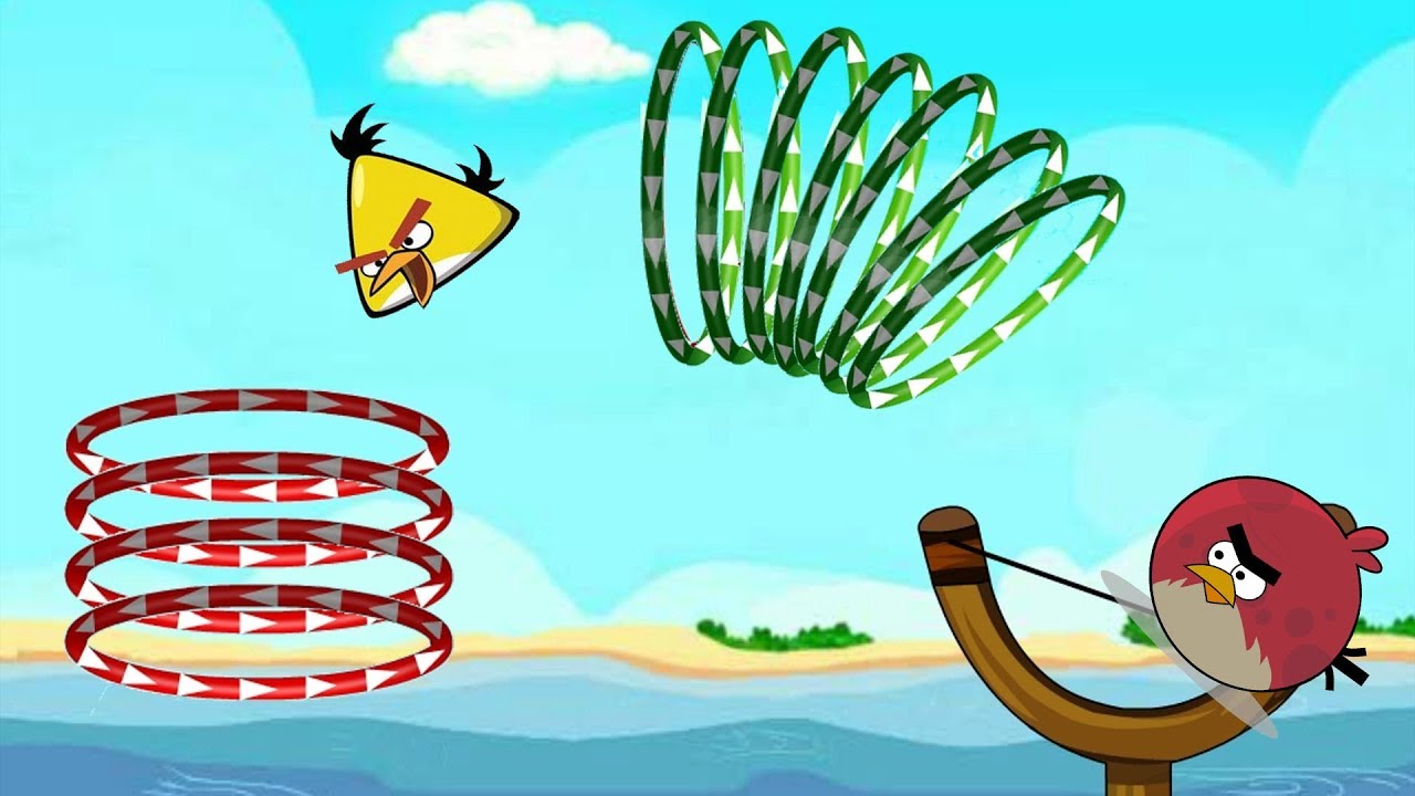 Angry Birds Slingshot Fun 2 - SHOOTING CHUCK AND RED THROUGH RING ...