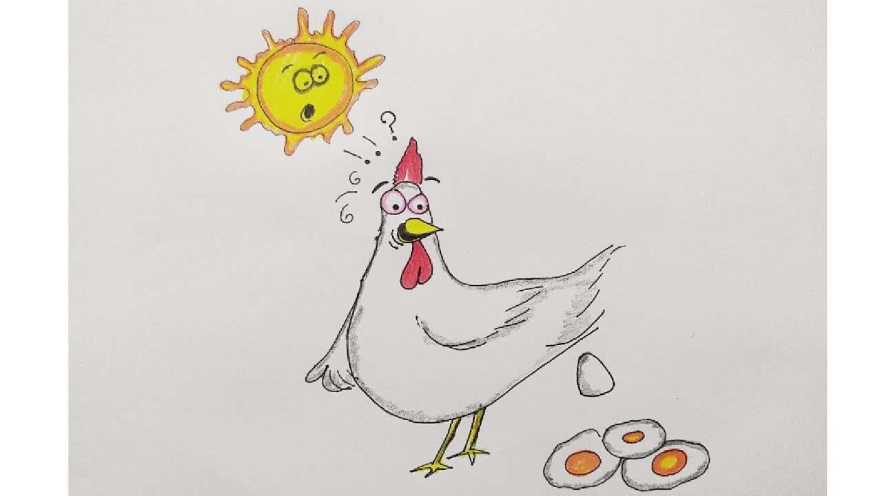 Chicken Funny Drawing🐔🌞 | Summer Funny Drawing Tutorial - YouTube