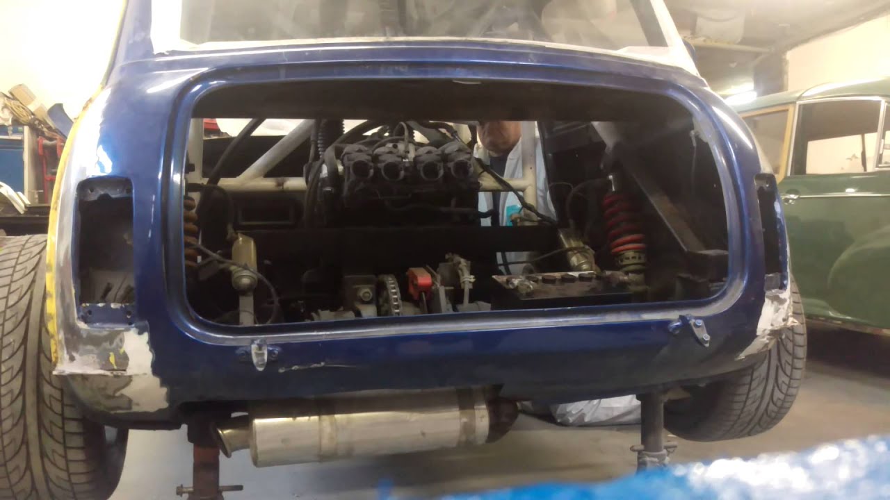 CBR 1000 engine in classic mini rwd - YouTube