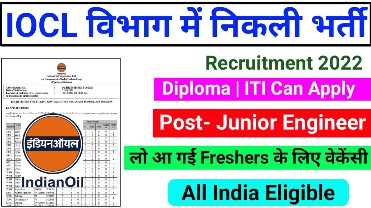 IOCL recruitment 2022/Diploma job 2022/ITI/Diploma mechanical/iocl job ...
